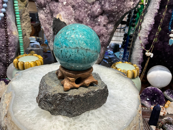 65mm Stunning Natural Peruvian Amazonite with Smoky Quartz Round Gemst ...